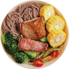 Japanese Soba noodles, Pan-fried Saba fish, Pan-fried tuna, Mixed ...